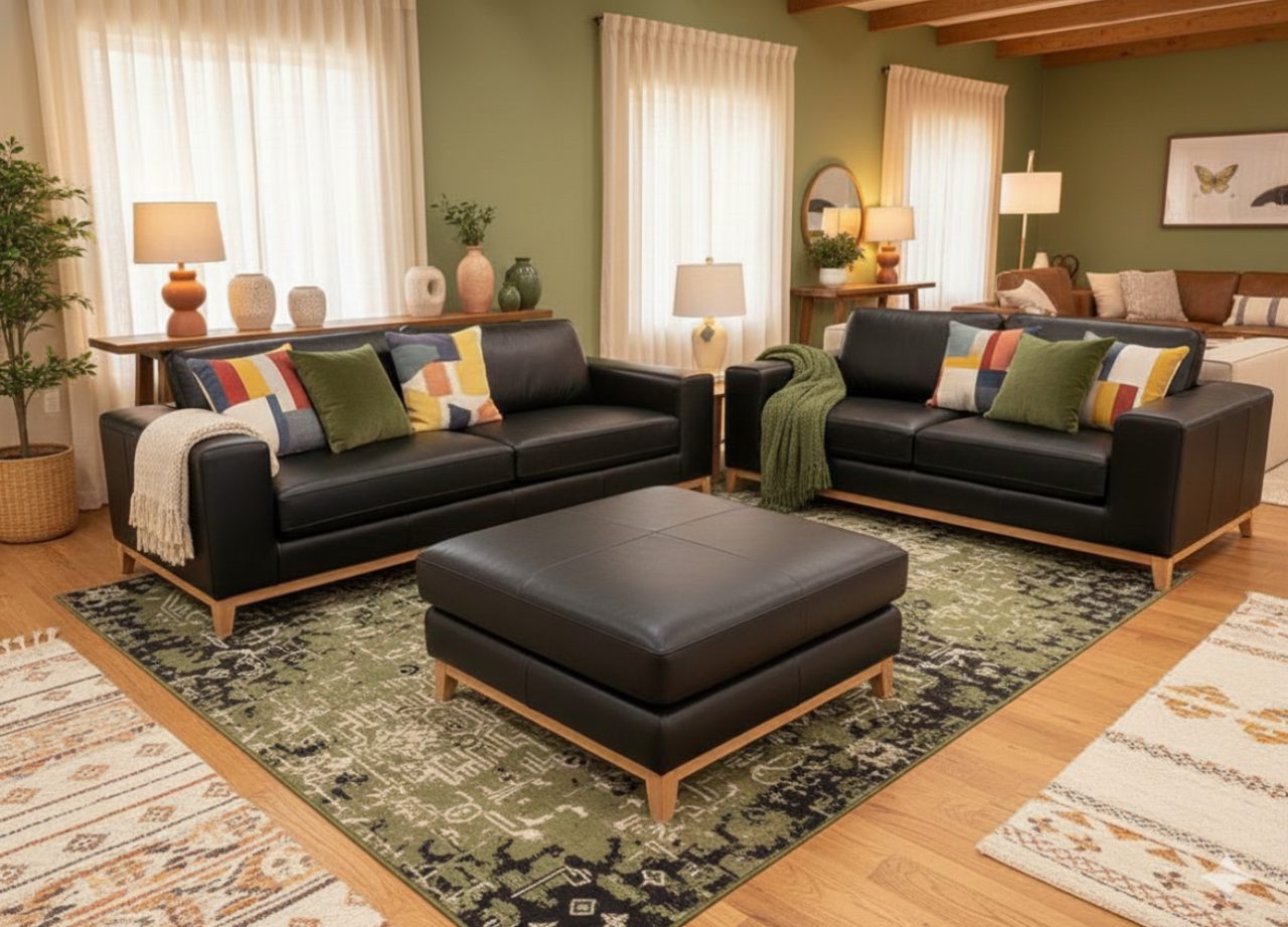 Fallon Leather 2 + 3 Seater with tas oak trim - Bliss Living Furniture